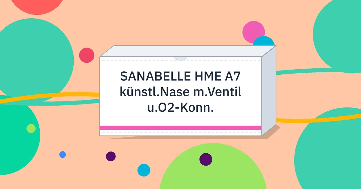Symbolbild: Packung mit der Aufschrift SANABELLE HME A7 künstl.Nase m.Ventil u.O2-Konn. (PZN 00141410) – Verfügbarkeit und Bezug in Apotheken in Frankfurt am Main