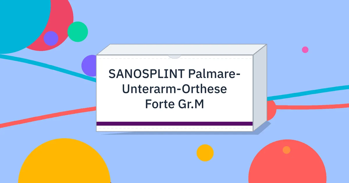 Symbolbild: Packung mit der Aufschrift SANOSPLINT Palmare-Unterarm-Orthese Forte Gr.M (PZN 11281373) – Verfügbarkeit und Bezug in Apotheken in Frankfurt am Main