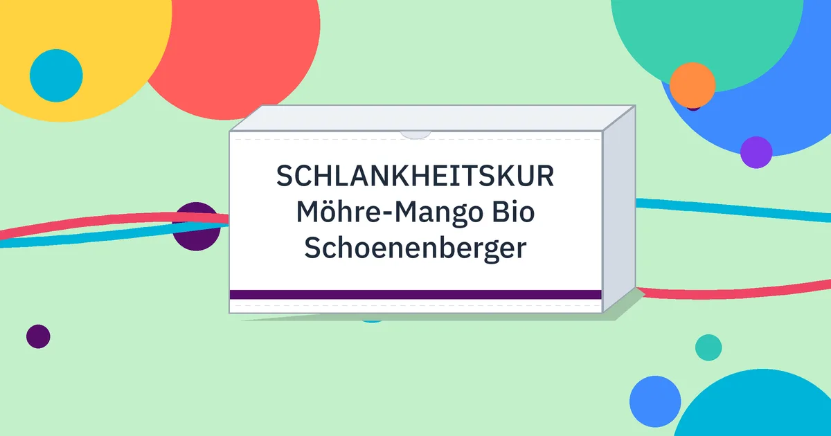 Symbolbild: Packung mit der Aufschrift SCHLANKHEITSKUR Möhre-Mango Bio Schoenenberger (PZN 19398436) – Verfügbarkeit und Bezug in Apotheken in Frankfurt am Main