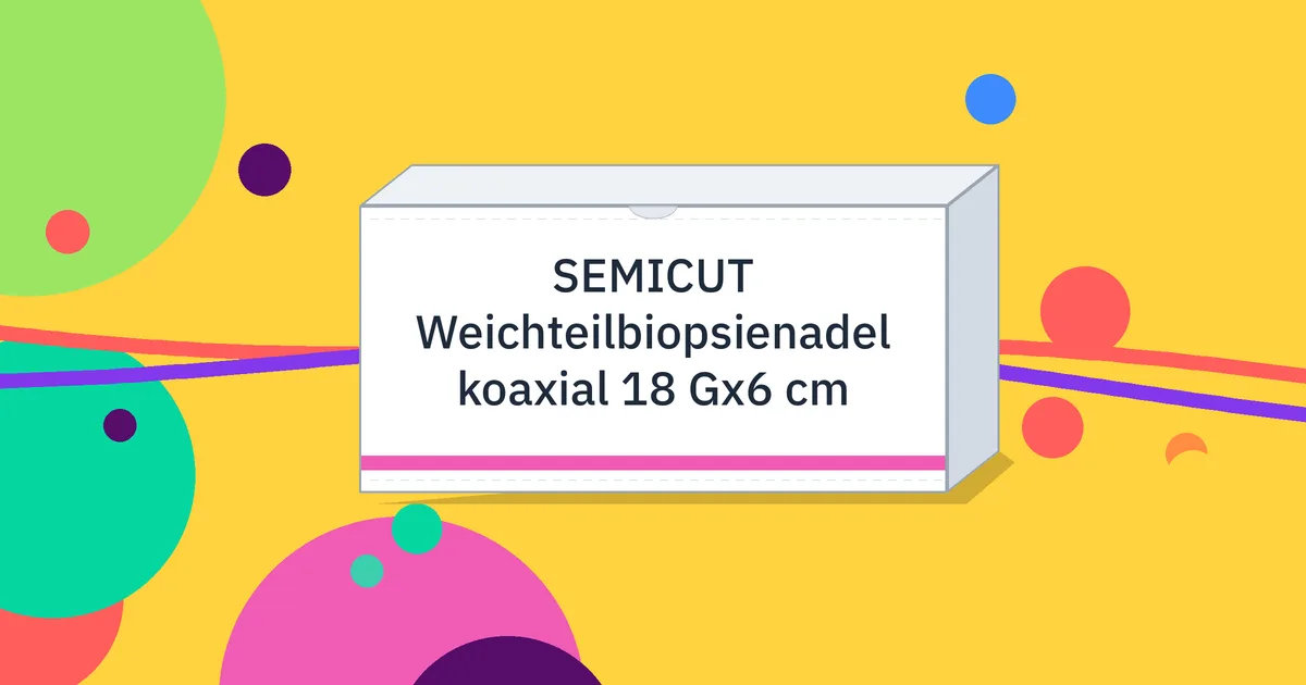 Symbolbild: Packung mit der Aufschrift SEMICUT Weichteilbiopsienadel koaxial 18 Gx6 cm (PZN 19736212) – Verfügbarkeit und Bezug in Apotheken in Frankfurt am Main