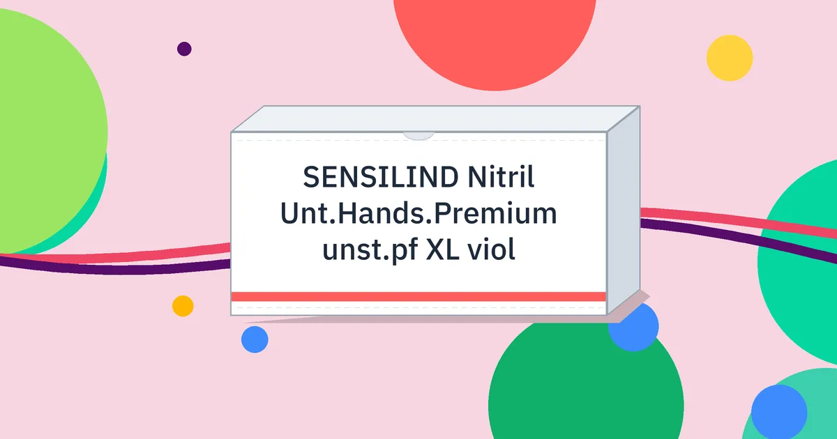 Symbolbild: Packung mit der Aufschrift SENSILIND Nitril Unt.Hands.Premium unst.pf XL viol (PZN 14353966) – Verfügbarkeit und Bezug in Apotheken in Frankfurt am Main