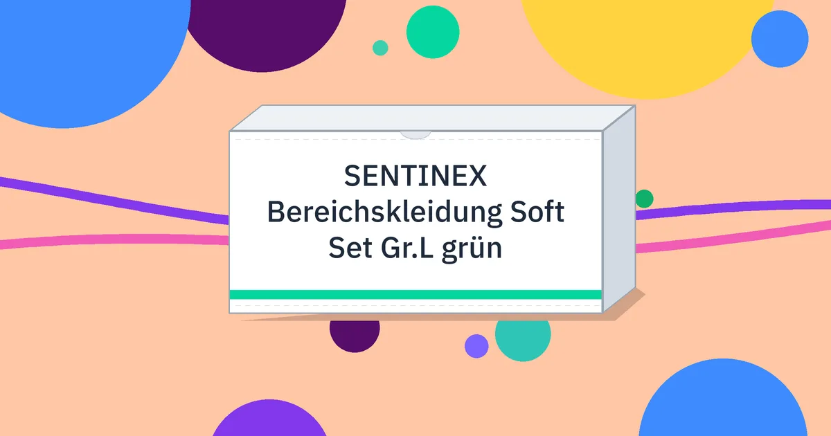 Symbolbild: Packung mit der Aufschrift SENTINEX Bereichskleidung Soft Set Gr.L grün (PZN 09737529) – Verfügbarkeit und Bezug in Apotheken in Frankfurt am Main