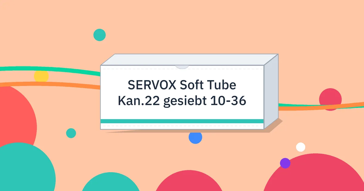 Symbolbild: Packung mit der Aufschrift SERVOX Soft Tube Kan.22 gesiebt 10-36 (PZN 07508718) – Verfügbarkeit und Bezug in Apotheken in Frankfurt am Main