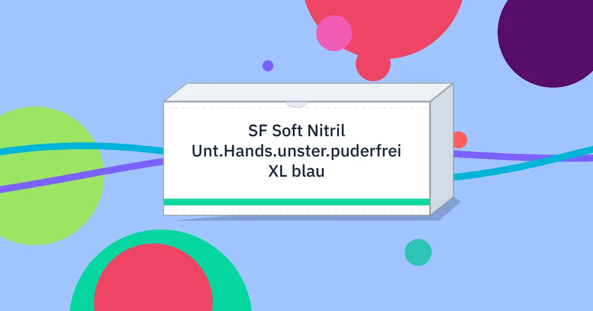 Symbolbild: Packung mit der Aufschrift SF Soft Nitril Unt.Hands.unster.puderfrei XL blau (PZN 15659667) – Verfügbarkeit und Bezug in Apotheken in Frankfurt am Main