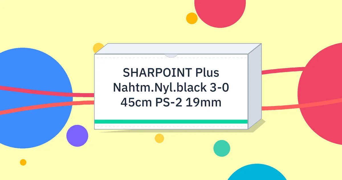 Symbolbild: Packung mit der Aufschrift SHARPOINT Plus Nahtm.Nyl.black 3-0 45cm PS-2 19mm (PZN 17984302) – Verfügbarkeit und Bezug in Apotheken in Frankfurt am Main