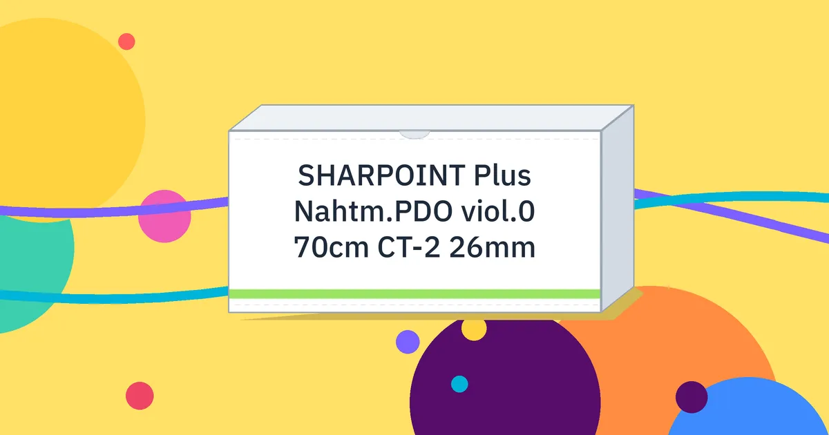 Symbolbild: Packung mit der Aufschrift SHARPOINT Plus Nahtm.PDO viol.0 70cm CT-2 26mm (PZN 17994269) – Verfügbarkeit und Bezug in Apotheken in Frankfurt am Main