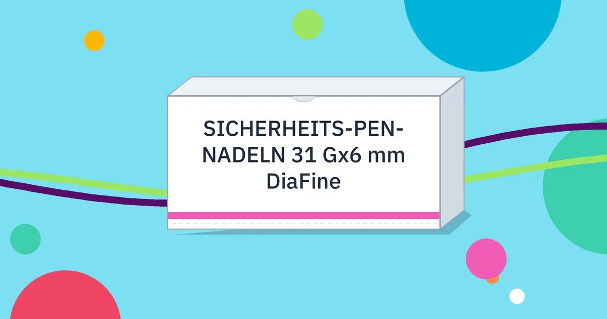 Symbolbild: Packung mit der Aufschrift SICHERHEITS-PEN-NADELN 31 Gx6 mm DiaFine (PZN 18663422) – Verfügbarkeit und Bezug in Apotheken in Frankfurt am Main
