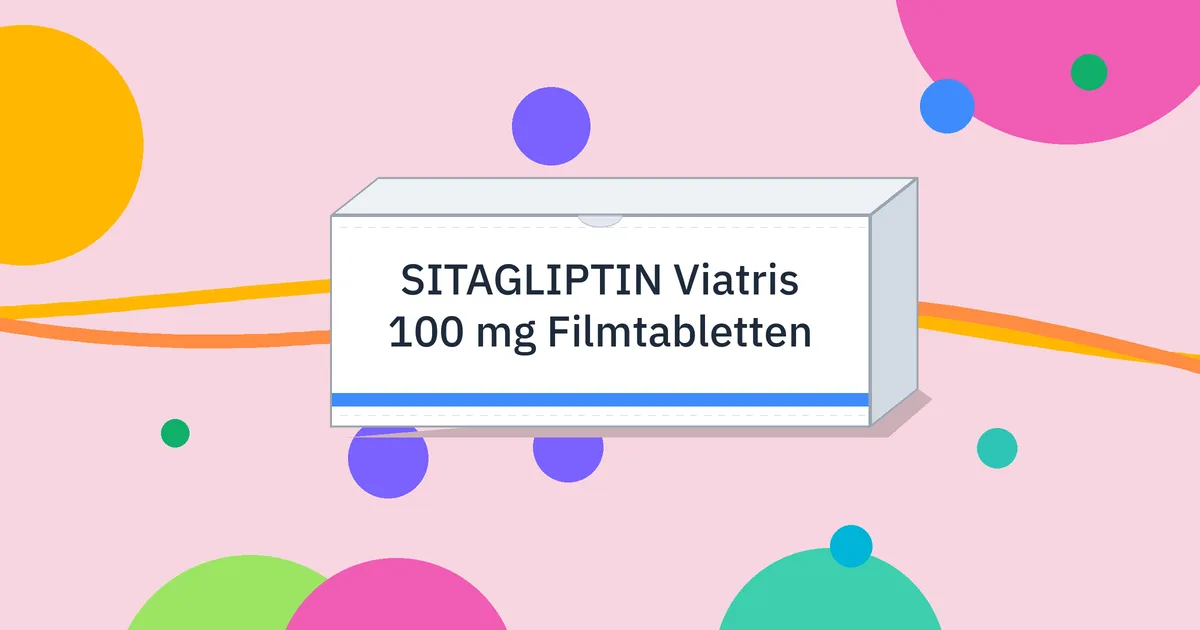 Symbolbild: Packung mit der Aufschrift SITAGLIPTIN Viatris 100 mg Filmtabletten (PZN 19953085) – Verfügbarkeit und Bezug in Apotheken in Frankfurt am Main