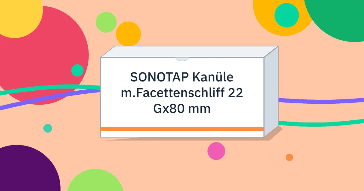 Symbolbild: Packung mit der Aufschrift SONOTAP Kanüle m.Facettenschliff 22 Gx80 mm (PZN 03942783) – Verfügbarkeit und Bezug in Apotheken in Frankfurt am Main