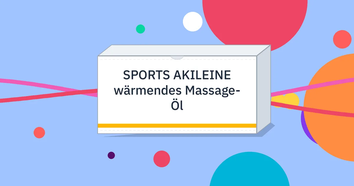 Symbolbild: Packung mit der Aufschrift SPORTS AKILEINE wärmendes Massage-Öl (PZN 19540213) – Verfügbarkeit und Bezug in Apotheken in Frankfurt am Main