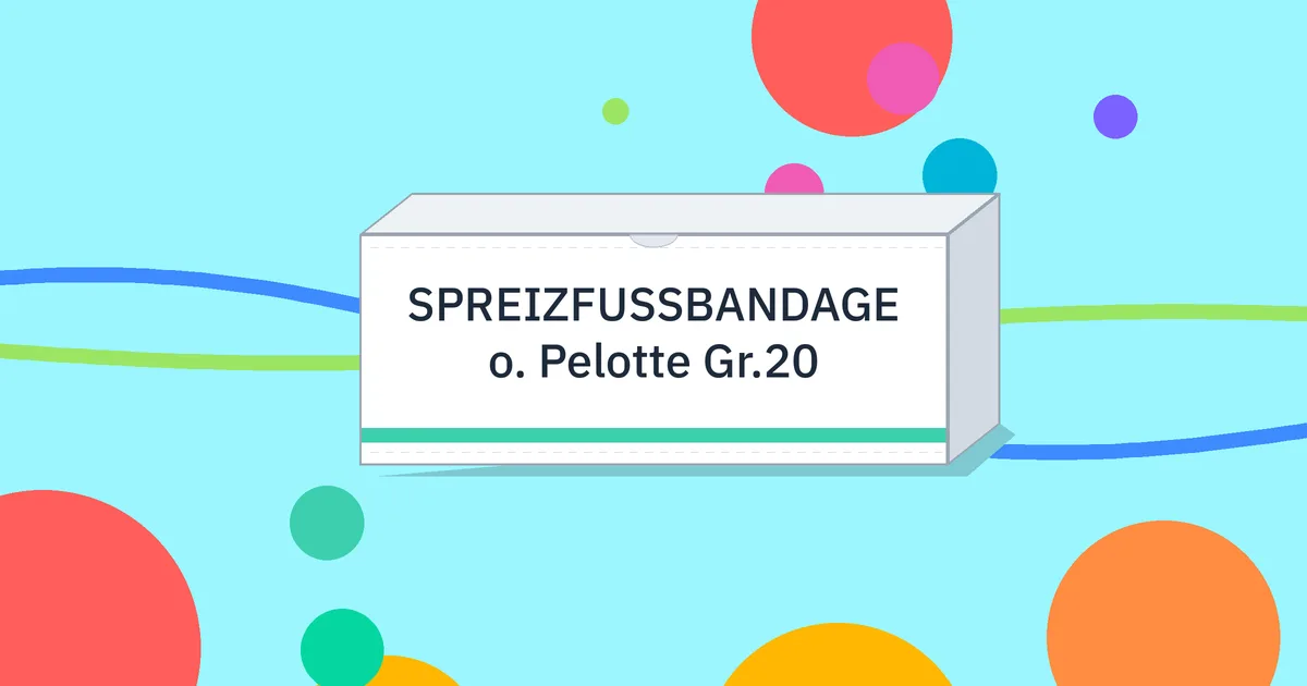 Symbolbild: Packung mit der Aufschrift SPREIZFUSSBANDAGE o. Pelotte Gr.20 (PZN 01736447) – Verfügbarkeit und Bezug in Apotheken in Frankfurt am Main