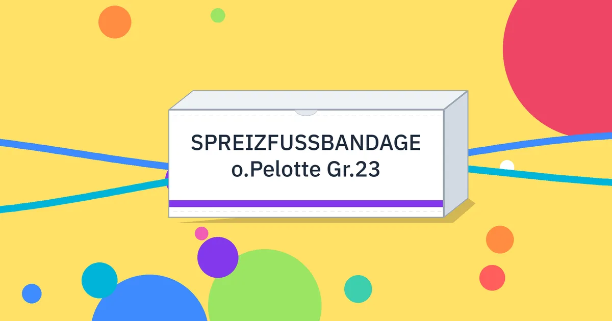 Symbolbild: Packung mit der Aufschrift SPREIZFUSSBANDAGE o.Pelotte Gr.23 (PZN 04864074) – Verfügbarkeit und Bezug in Apotheken in Frankfurt am Main