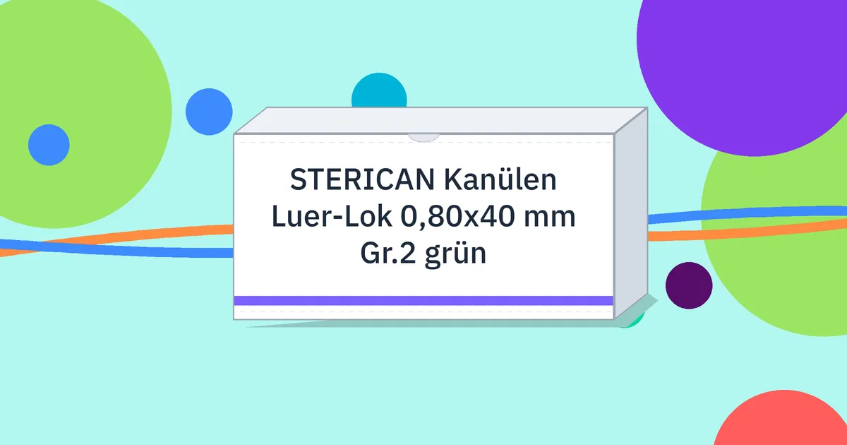 Symbolbild: Packung mit der Aufschrift STERICAN Kanülen Luer-Lok 0,80x40 mm Gr.2 grün (PZN 19531384) – Verfügbarkeit und Bezug in Apotheken in Frankfurt am Main
