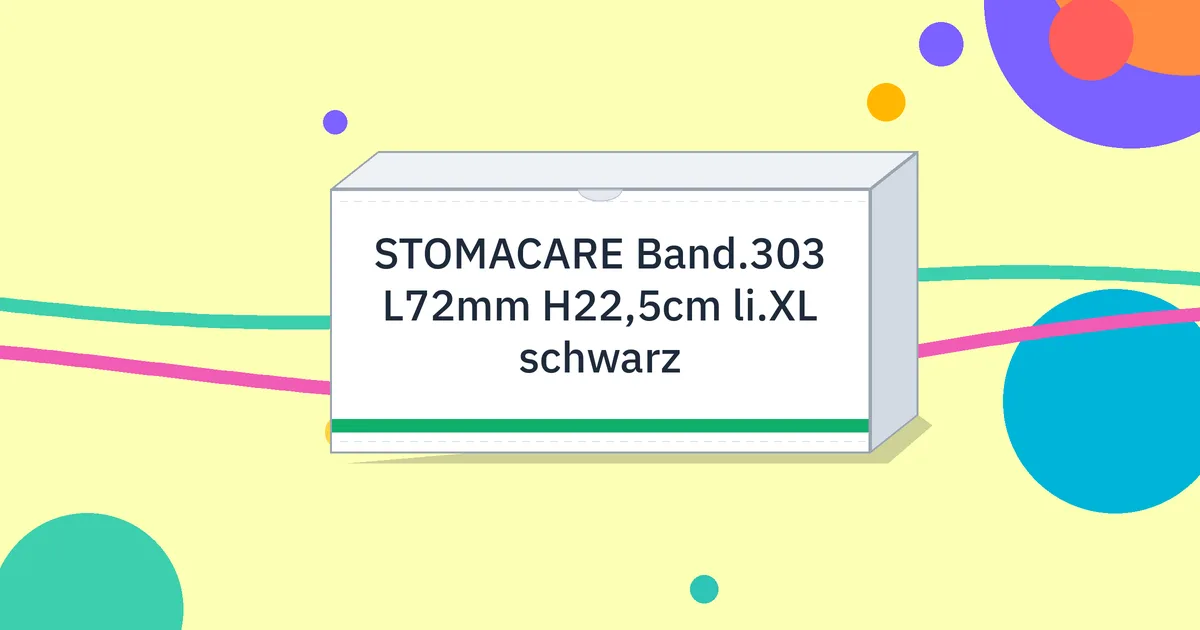 Symbolbild: Packung mit der Aufschrift STOMACARE Band.303 L72mm H22,5cm li.XL schwarz (PZN 10841077) – Verfügbarkeit und Bezug in Apotheken in Frankfurt am Main