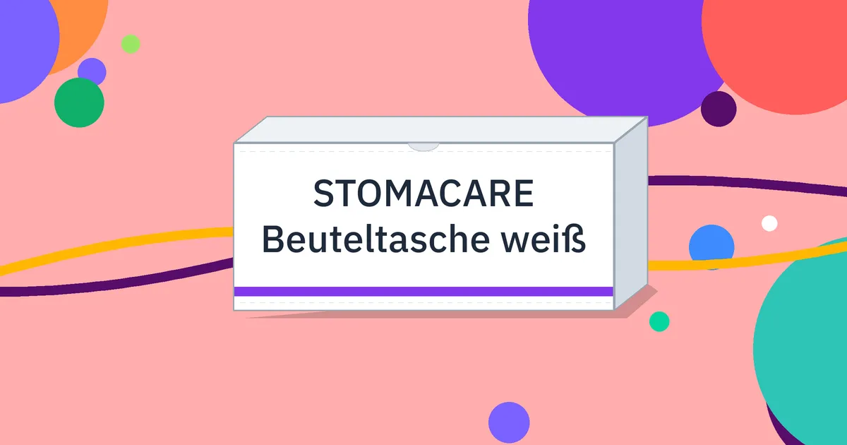 Symbolbild: Packung mit der Aufschrift STOMACARE Beuteltasche weiß (PZN 09639235) – Verfügbarkeit und Bezug in Apotheken in Frankfurt am Main