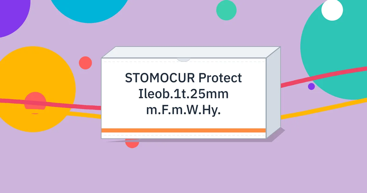 Symbolbild: Packung mit der Aufschrift STOMOCUR Protect Ileob.1t.25mm m.F.m.W.Hy. (PZN 14330379) – Verfügbarkeit und Bezug in Apotheken in Frankfurt am Main