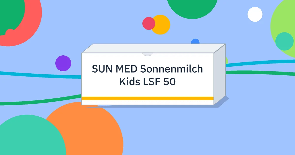 Symbolbild: Packung mit der Aufschrift SUN MED Sonnenmilch Kids LSF 50 (PZN 18735920) – Verfügbarkeit und Bezug in Apotheken in Frankfurt am Main