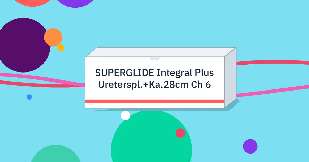 Symbolbild: Packung mit der Aufschrift SUPERGLIDE Integral Plus Ureterspl.+Ka.28cm Ch 6 (PZN 12424722) – Verfügbarkeit und Bezug in Apotheken in Frankfurt am Main