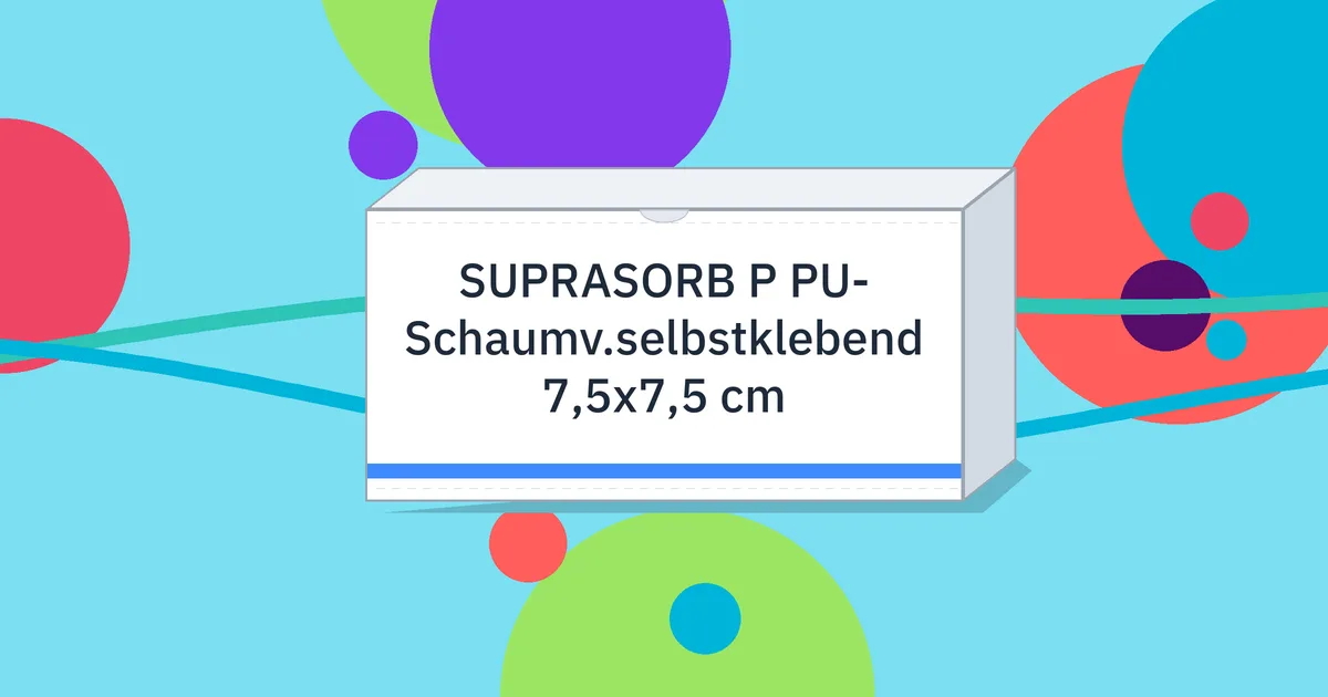 Symbolbild: Packung mit der Aufschrift SUPRASORB P PU-Schaumv.selbstklebend 7,5x7,5 cm (PZN 20687849) – Verfügbarkeit und Bezug in Apotheken in Frankfurt am Main