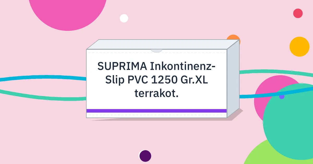 Symbolbild: Packung mit der Aufschrift SUPRIMA Inkontinenz-Slip PVC 1250 Gr.XL terrakot. (PZN 05976444) – Verfügbarkeit und Bezug in Apotheken in Frankfurt am Main