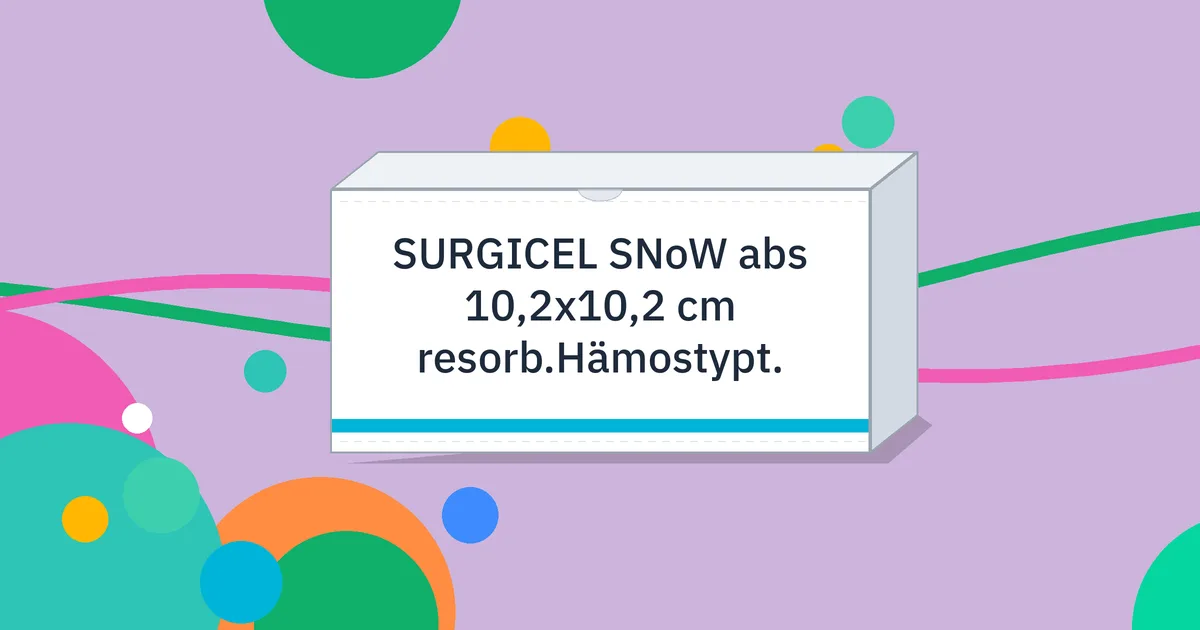 Symbolbild: Packung mit der Aufschrift SURGICEL SNoW abs 10,2x10,2 cm resorb.Hämostypt. (PZN 19885053) – Verfügbarkeit und Bezug in Apotheken in Frankfurt am Main