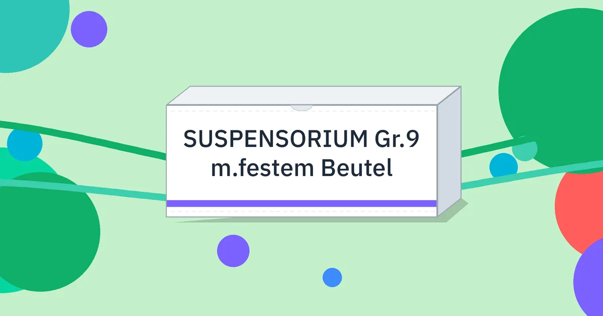 Symbolbild: Packung mit der Aufschrift SUSPENSORIUM Gr.9 m.festem Beutel (PZN 05399834) – Verfügbarkeit und Bezug in Apotheken in Frankfurt am Main