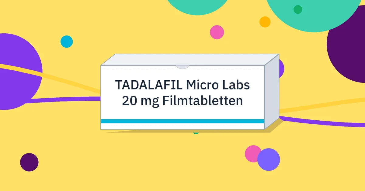 Symbolbild: Packung mit der Aufschrift TADALAFIL Micro Labs 20 mg Filmtabletten (PZN 18136071) – Verfügbarkeit und Bezug in Apotheken in Frankfurt am Main