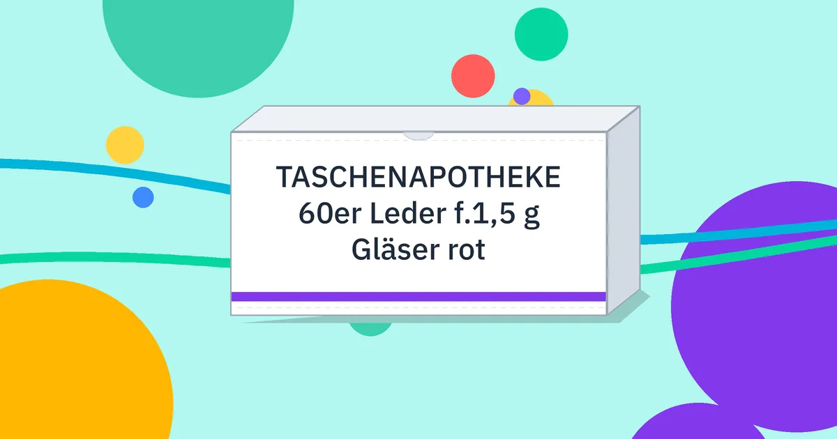 Symbolbild: Packung mit der Aufschrift TASCHENAPOTHEKE 60er Leder f.1,5 g Gläser rot (PZN 09747723) – Verfügbarkeit und Bezug in Apotheken in Frankfurt am Main