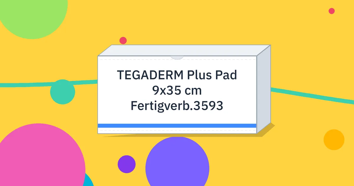 Symbolbild: Packung mit der Aufschrift TEGADERM Plus Pad 9x35 cm Fertigverb.3593 (PZN 05384531) – Verfügbarkeit und Bezug in Apotheken in Frankfurt am Main