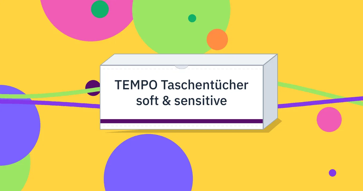 Symbolbild: Packung mit der Aufschrift TEMPO Taschentücher soft & sensitive (PZN 15317895) – Verfügbarkeit und Bezug in Apotheken in Frankfurt am Main