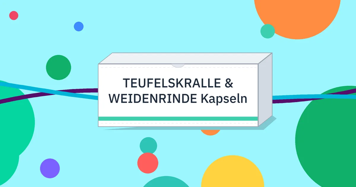 Symbolbild: Packung mit der Aufschrift TEUFELSKRALLE & WEIDENRINDE Kapseln (PZN 18486983) – Verfügbarkeit und Bezug in Apotheken in Frankfurt am Main