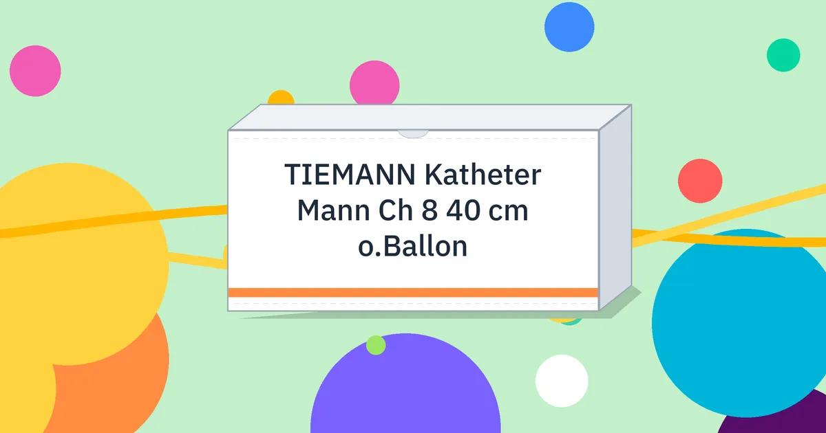 Symbolbild: Packung mit der Aufschrift TIEMANN Katheter Mann Ch 8 40 cm o.Ballon (PZN 09092251) – Verfügbarkeit und Bezug in Apotheken in Frankfurt am Main