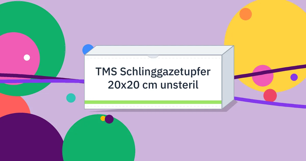 Symbolbild: Packung mit der Aufschrift TMS Schlinggazetupfer 20x20 cm unsteril (PZN 18317269) – Verfügbarkeit und Bezug in Apotheken in Frankfurt am Main