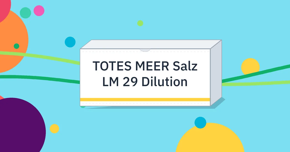 Symbolbild: Packung mit der Aufschrift TOTES MEER Salz LM 29 Dilution (PZN 13226390) – Verfügbarkeit und Bezug in Apotheken in Frankfurt am Main