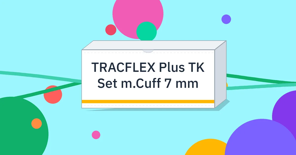 Symbolbild: Packung mit der Aufschrift TRACFLEX Plus TK Set m.Cuff 7 mm (PZN 05538566) – Verfügbarkeit und Bezug in Apotheken in Frankfurt am Main