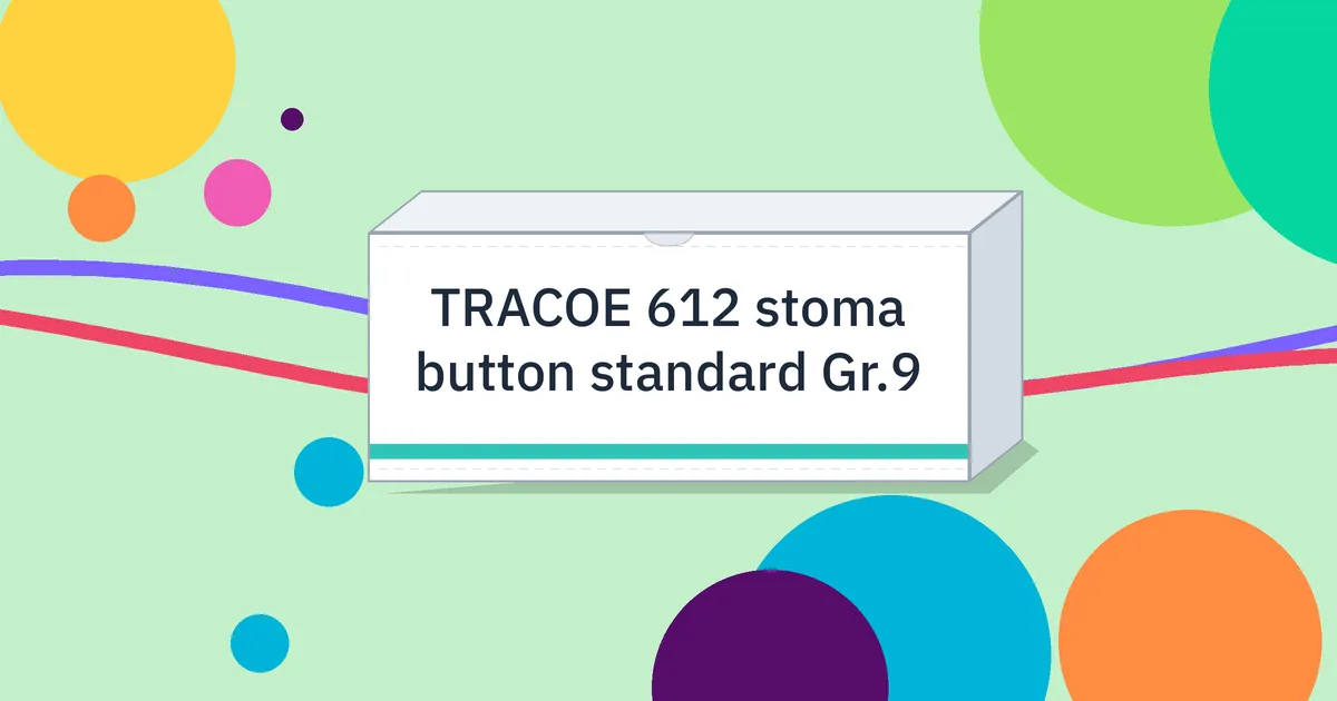 Symbolbild: Packung mit der Aufschrift TRACOE 612 stoma button standard Gr.9 (PZN 02723599) – Verfügbarkeit und Bezug in Apotheken in Frankfurt am Main