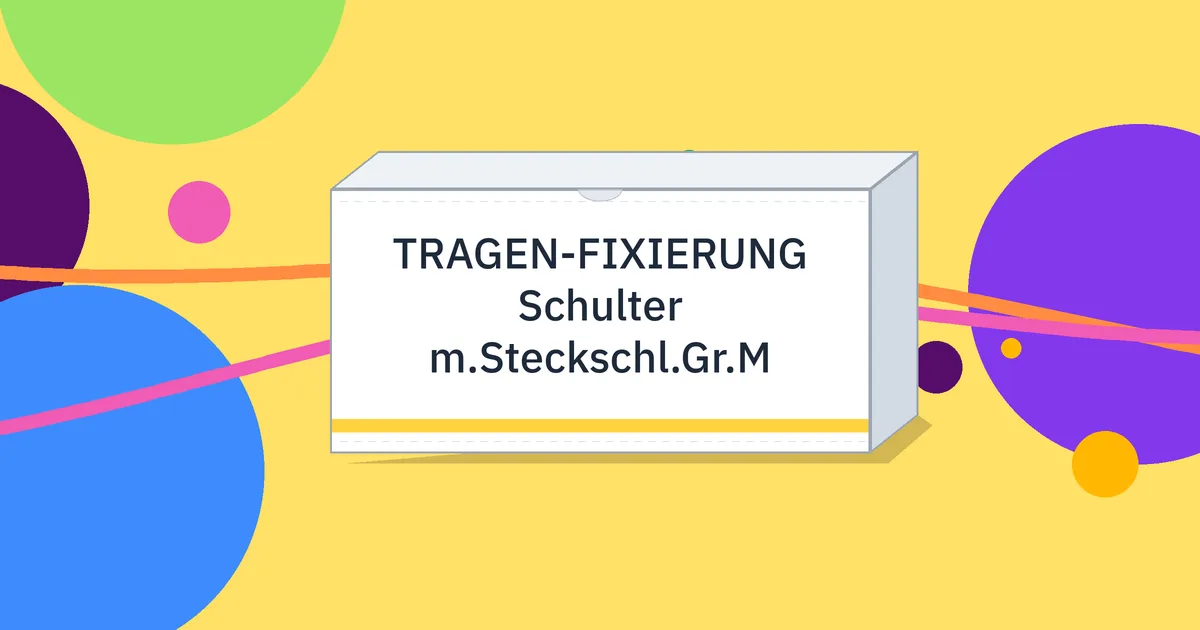 Symbolbild: Packung mit der Aufschrift TRAGEN-FIXIERUNG Schulter m.Steckschl.Gr.M (PZN 14298055) – Verfügbarkeit und Bezug in Apotheken in Frankfurt am Main