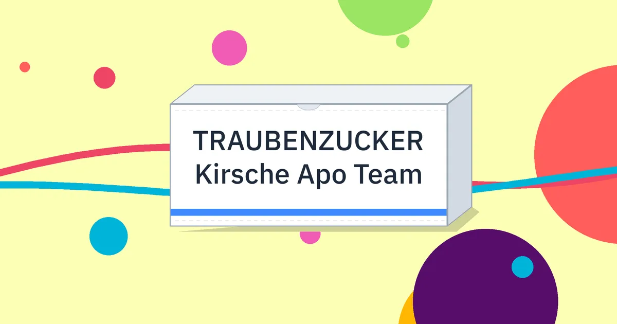Symbolbild: Packung mit der Aufschrift TRAUBENZUCKER Kirsche Apo Team (PZN 09270095) – Verfügbarkeit und Bezug in Apotheken in Frankfurt am Main