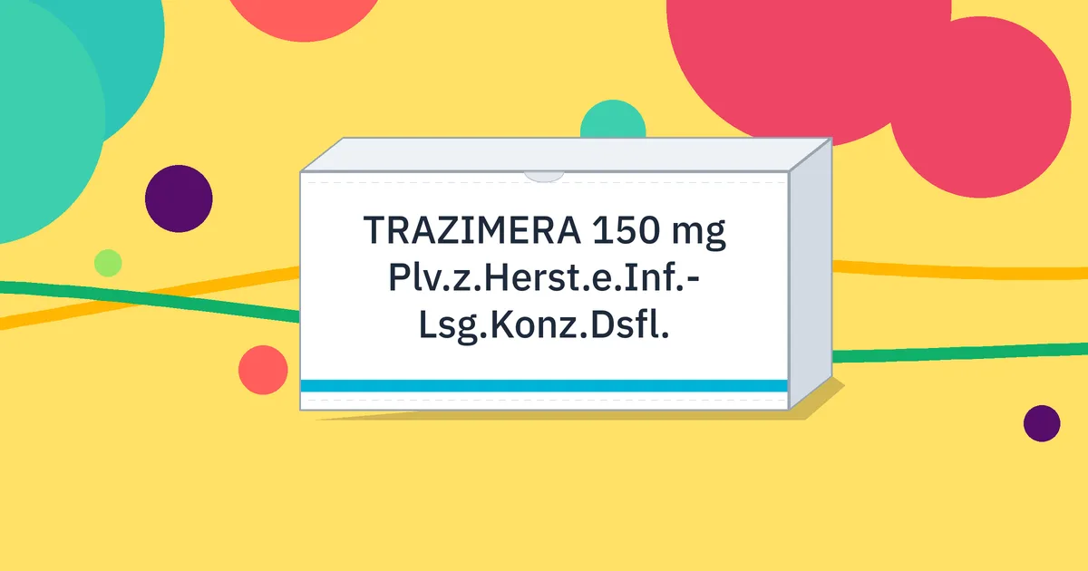 Symbolbild: Packung mit der Aufschrift TRAZIMERA 150 mg Plv.z.Herst.e.Inf.-Lsg.Konz.Dsfl. (PZN 14219570) – Verfügbarkeit und Bezug in Apotheken in Frankfurt am Main