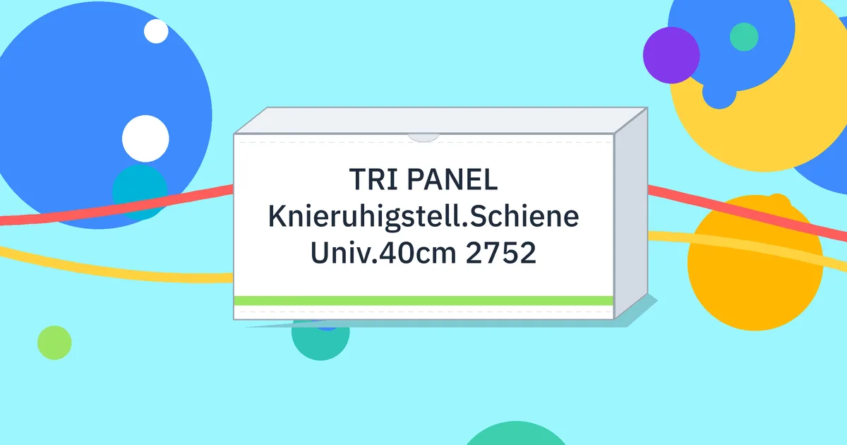 Symbolbild: Packung mit der Aufschrift TRI PANEL Knieruhigstell.Schiene Univ.40cm 2752 (PZN 06643650) – Verfügbarkeit und Bezug in Apotheken in Frankfurt am Main