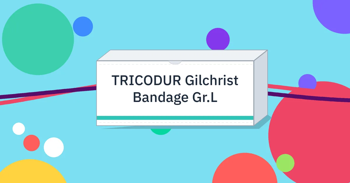 Symbolbild: Packung mit der Aufschrift TRICODUR Gilchrist Bandage Gr.L (PZN 01011075) – Verfügbarkeit und Bezug in Apotheken in Frankfurt am Main