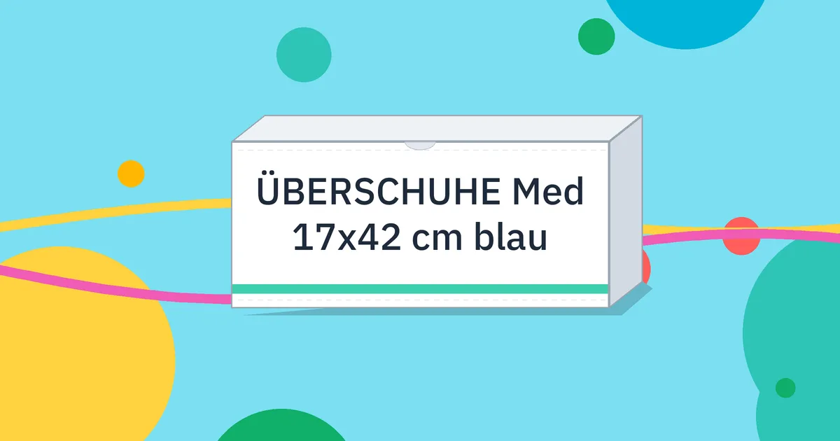Symbolbild: Packung mit der Aufschrift ÜBERSCHUHE Med 17x42 cm blau (PZN 17280541) – Verfügbarkeit und Bezug in Apotheken in Frankfurt am Main