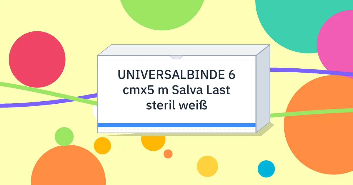 Symbolbild: Packung mit der Aufschrift UNIVERSALBINDE 6 cmx5 m Salva Last steril weiß (PZN 17152458) – Verfügbarkeit und Bezug in Apotheken in Frankfurt am Main