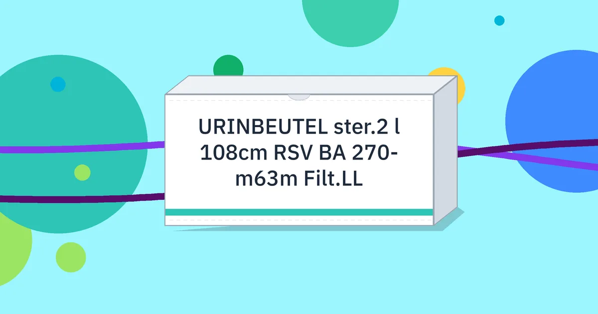 Symbolbild: Packung mit der Aufschrift URINBEUTEL ster.2 l 108cm RSV BA 270-m63m Filt.LL (PZN 17489212) – Verfügbarkeit und Bezug in Apotheken in Frankfurt am Main