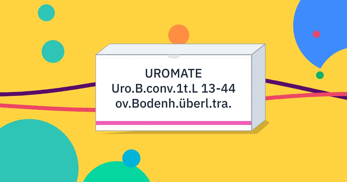 Symbolbild: Packung mit der Aufschrift UROMATE Uro.B.conv.1t.L 13-44 ov.Bodenh.überl.tra. (PZN 10231404) – Verfügbarkeit und Bezug in Apotheken in Frankfurt am Main