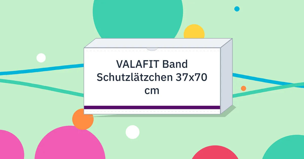 Symbolbild: Packung mit der Aufschrift VALAFIT Band Schutzlätzchen 37x70 cm (PZN 17668268) – Verfügbarkeit und Bezug in Apotheken in Frankfurt am Main