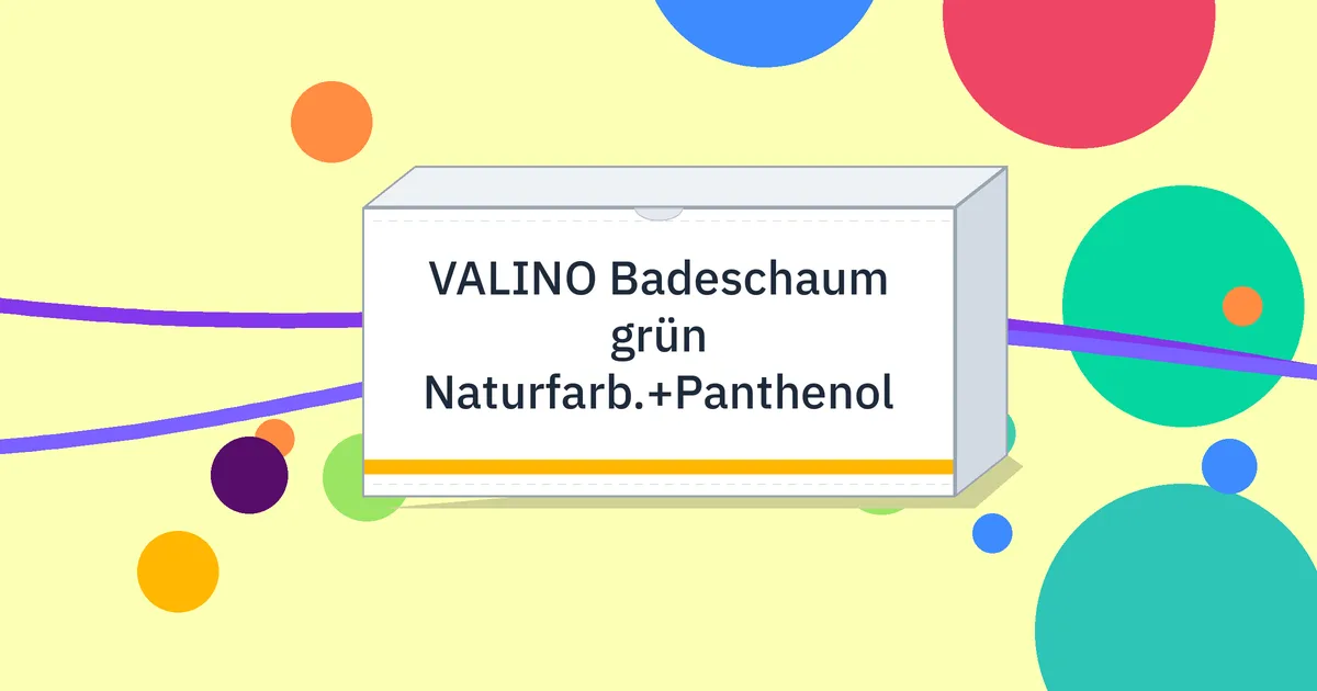 Symbolbild: Packung mit der Aufschrift VALINO Badeschaum grün Naturfarb.+Panthenol (PZN 07771947) – Verfügbarkeit und Bezug in Apotheken in Frankfurt am Main