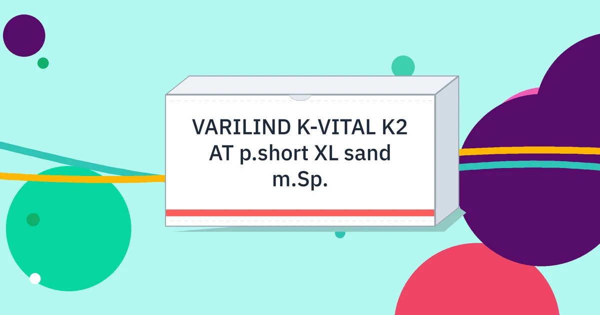 Symbolbild: Packung mit der Aufschrift VARILIND K-VITAL K2 AT p.short XL sand m.Sp. (PZN 20561226) – Verfügbarkeit und Bezug in Apotheken in Frankfurt am Main
