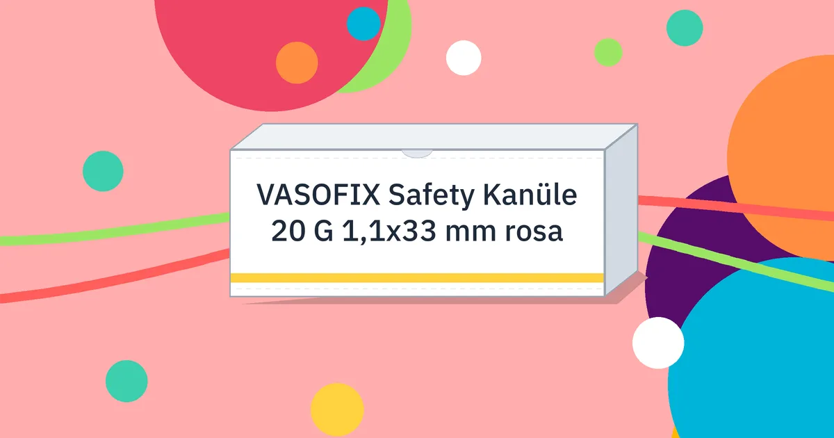 Symbolbild: Packung mit der Aufschrift VASOFIX Safety Kanüle 20 G 1,1x33 mm rosa (PZN 20545339) – Verfügbarkeit und Bezug in Apotheken in Frankfurt am Main