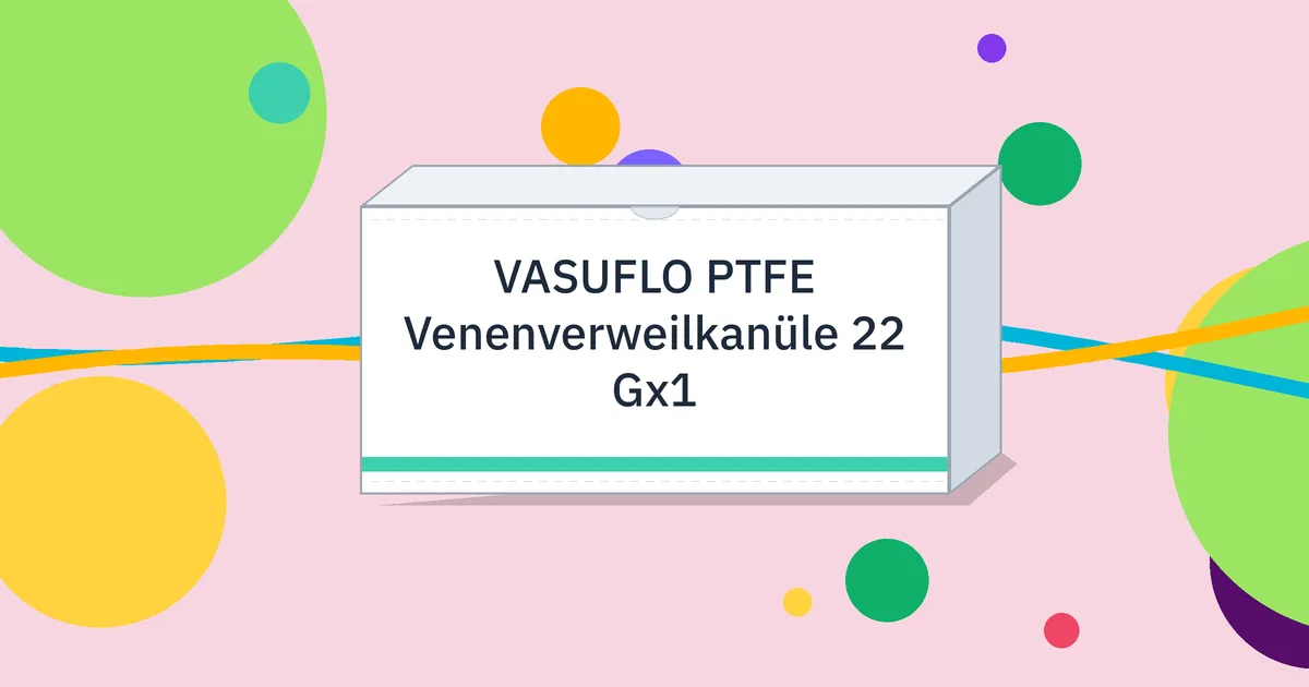 Symbolbild: Packung mit der Aufschrift VASUFLO PTFE Venenverweilkanüle 22 Gx1 (PZN 18387175) – Verfügbarkeit und Bezug in Apotheken in Frankfurt am Main